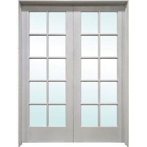 10-Lite French Primed Interior Wood Double Doors 5/0 - Door Clearance ...